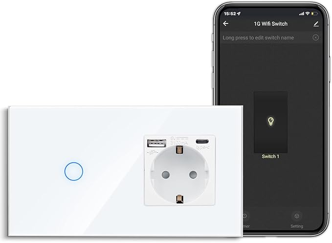 CNBINGO Smart Touch-Lichtschalter mit USB Schuko Steckdose, mit USB ...