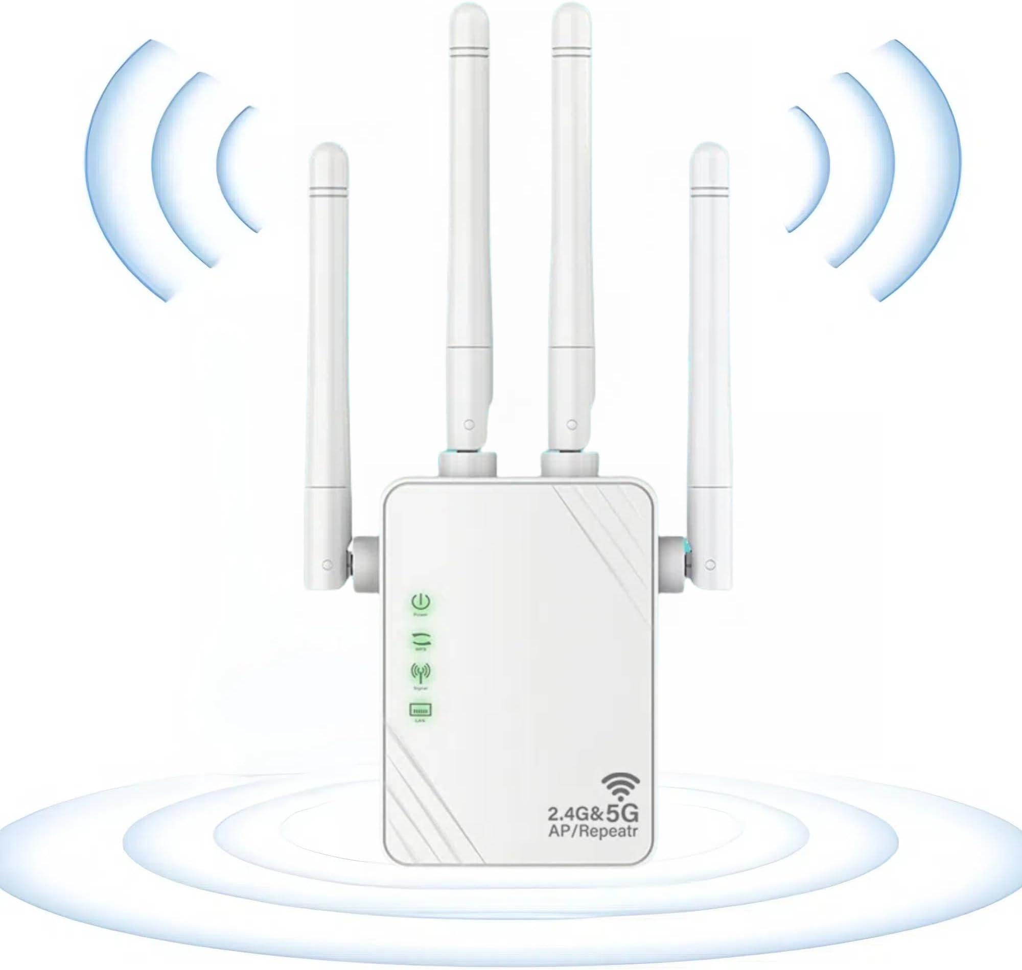 AILKIN WiFi Repeater, Dual Band 2.4G/5G, 1200Mbps, 2 LAN Ports, 4 ...