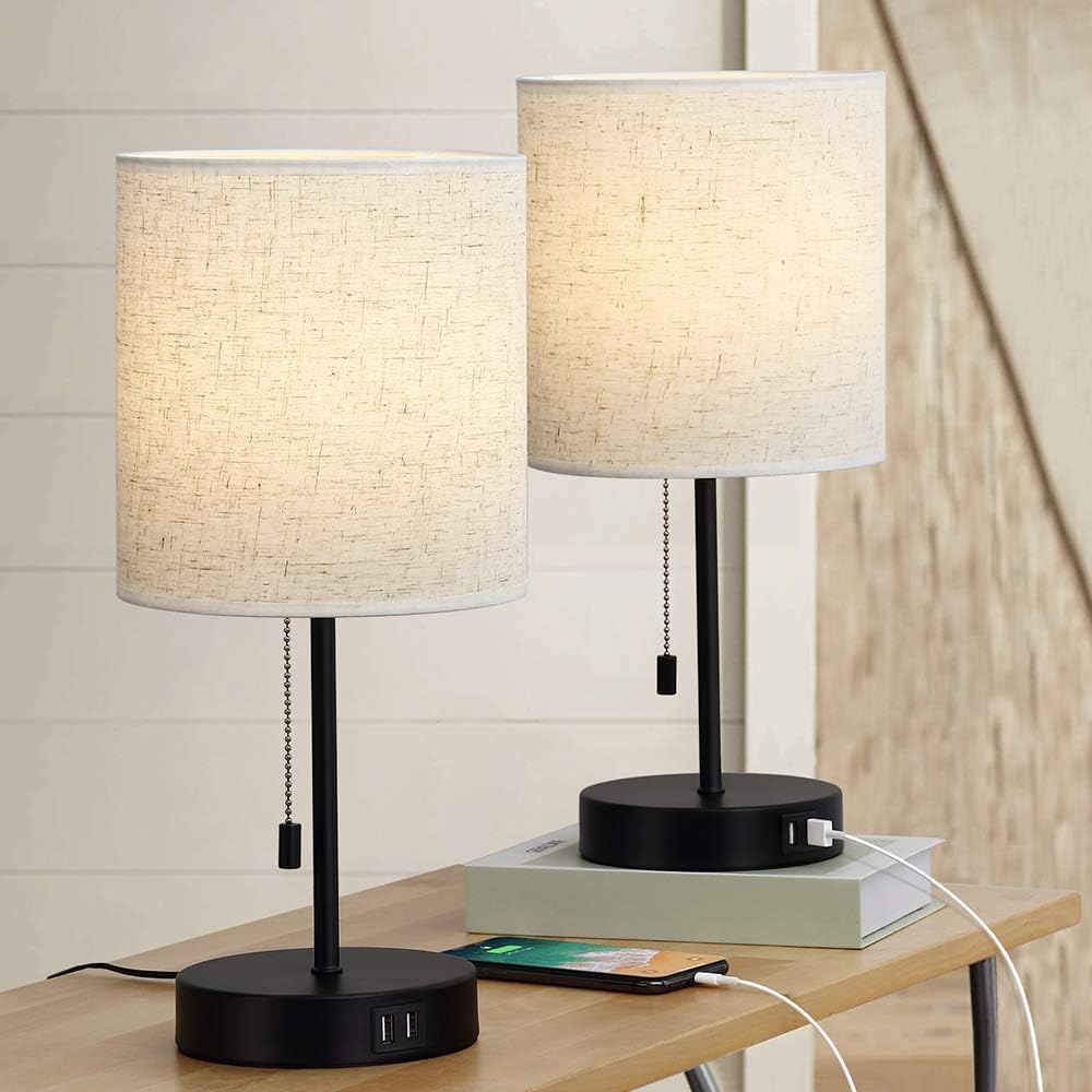 USB Bedside Table Lamp Set, Ambimall Bedroom Lamps for Nightstand with ...