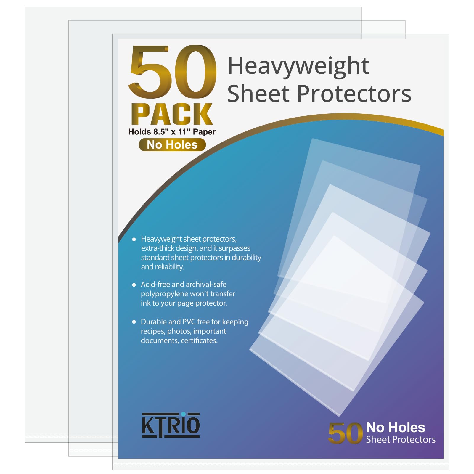 Amazon.com : KTRIO No Holes Sheet Protectors 8.5 x 11 Inch Heavy Duty ...