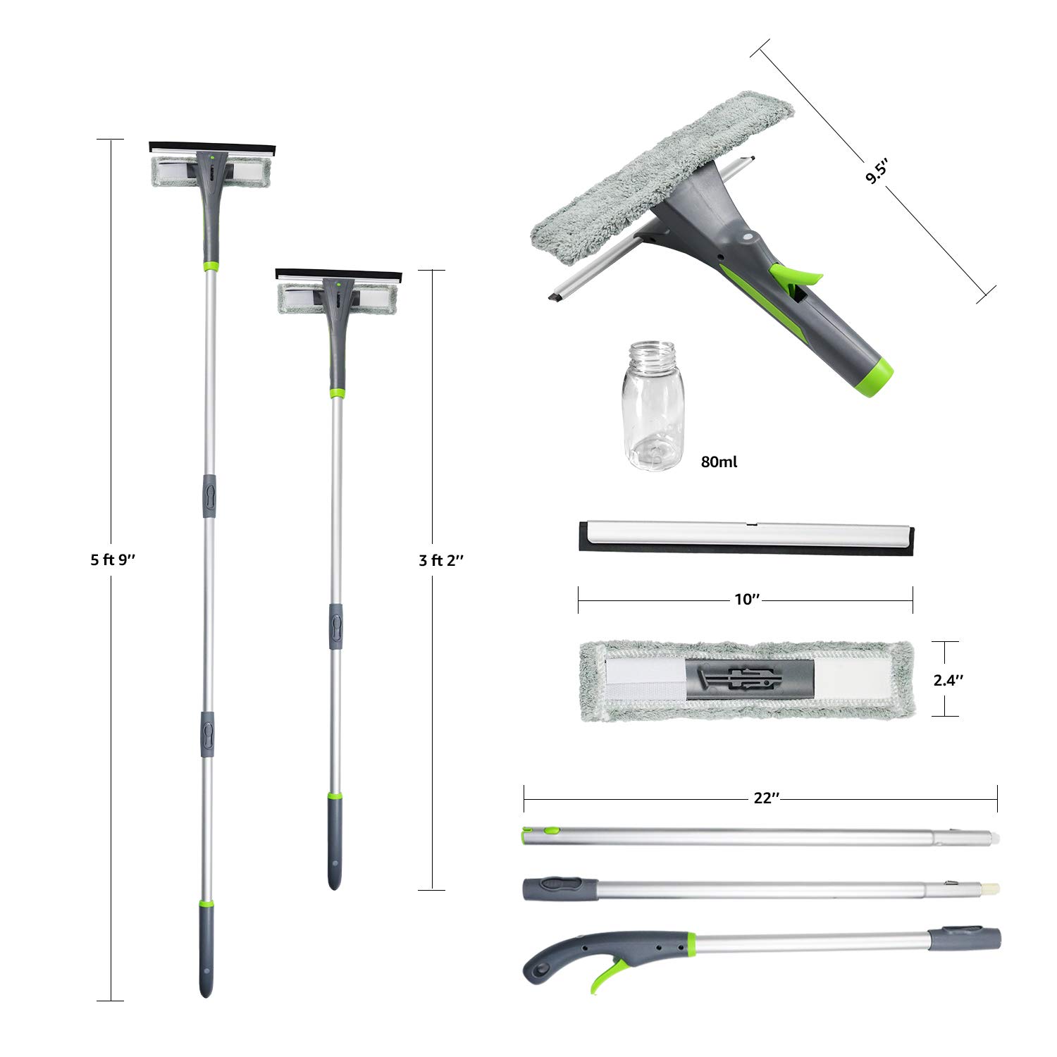Amazon Basics Extendable Window Squeegee with Spray, Aluminum Extension ...