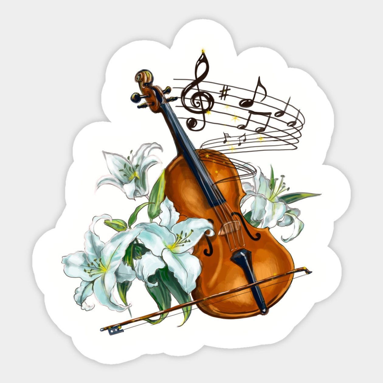 Amazon.com - Violin with Flowers Sticker Decal for Wall, Laptop, Cell ...