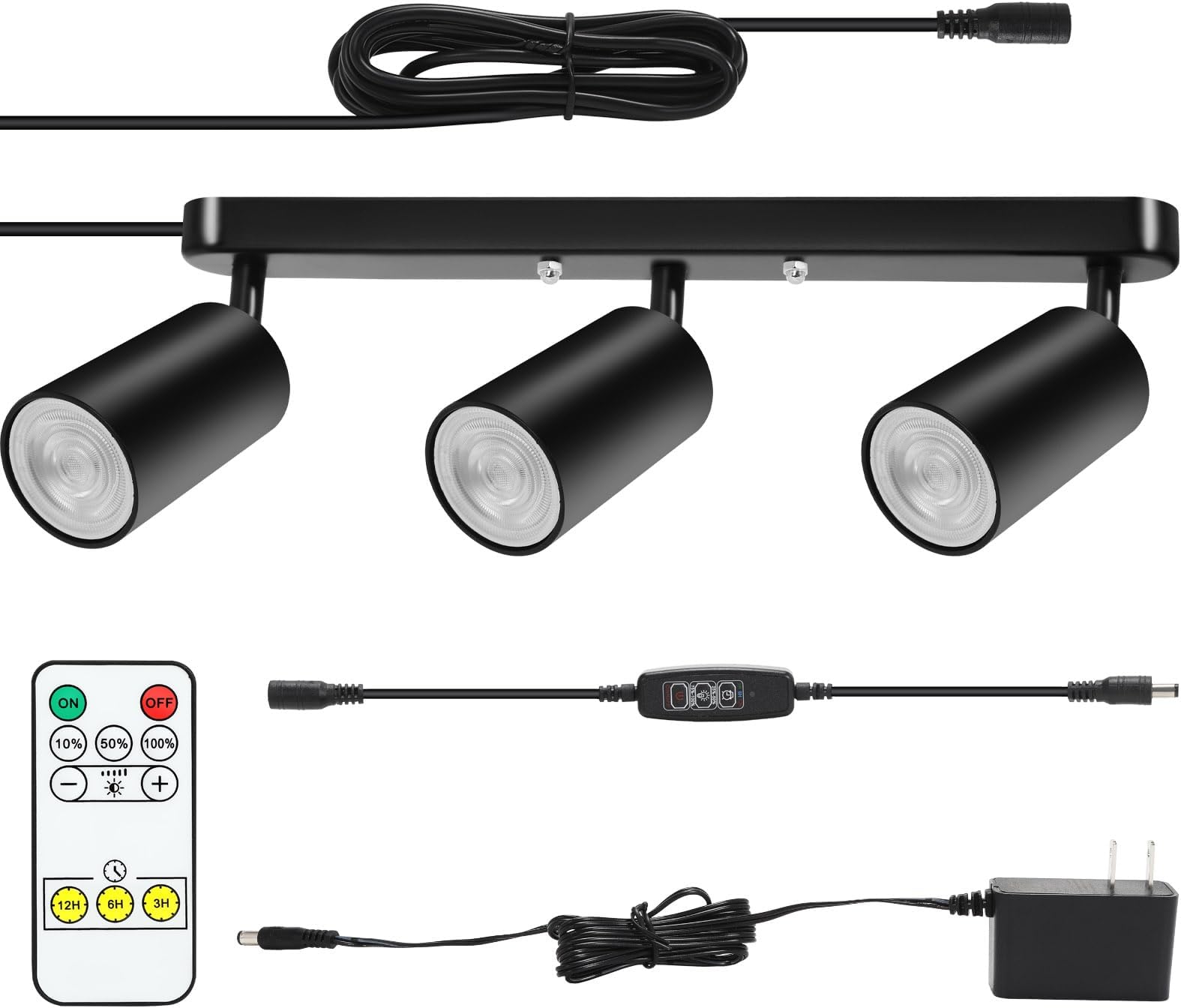 Plug-in Track Lighting LED, Track Light Fixtures Ceiling, Black 3-Light ...