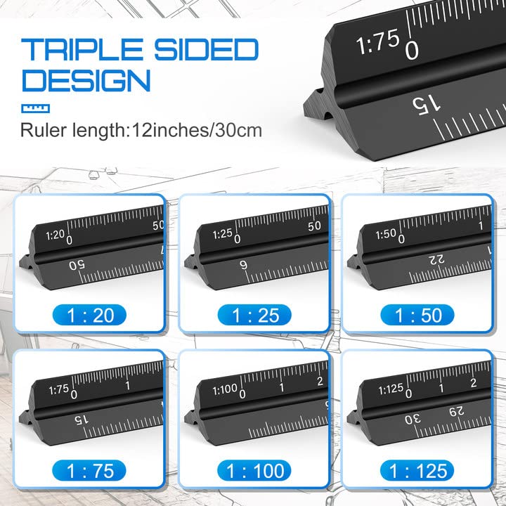 JOLIGAEA 2 Pack Metal Scale Ruler, 30cm Aluminum Triangular Scale ...