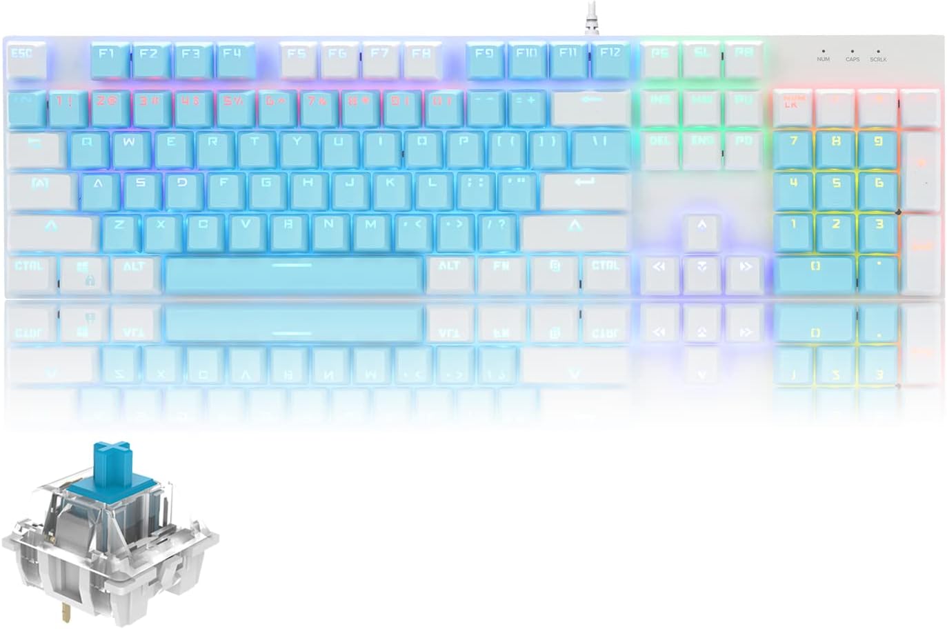 Basaltech Mechanical Gaming Keyboard with Rainbow LED Backlit, 104-Key ...