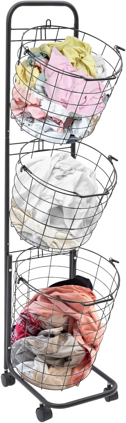 Amazon.com: Laundry Basket on Wheels, 3 Tier Large Laundry Hampers ...