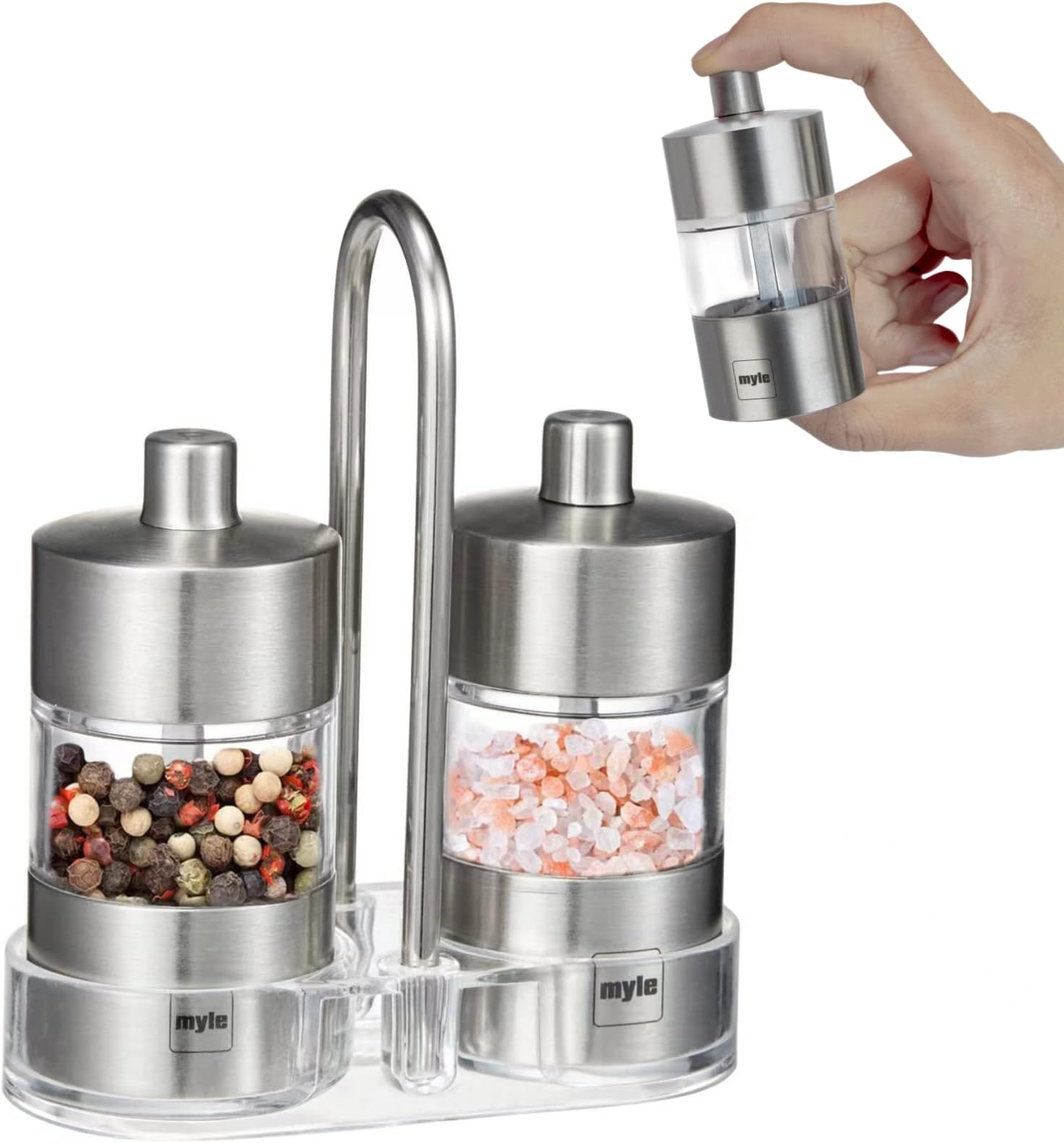 Amazon.com: Salt and Pepper Grinder Set,Small Stainless Steel Manual ...
