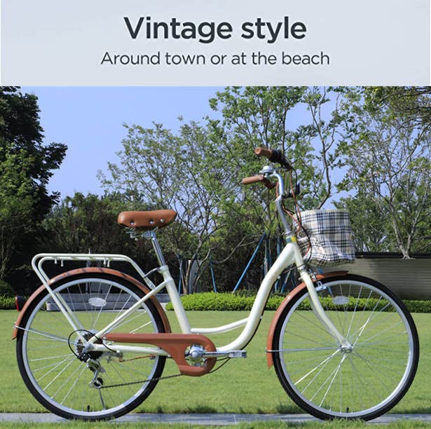 24/26 Inch Cruiser Bike Classic Alloy Frame Retro Bicycle, 7-Speed ...