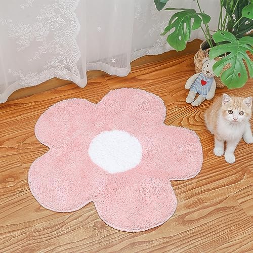 Amazon.com: Darmaija Fluffy Flower Rug Cute Pink Flower Bath Mat Water ...