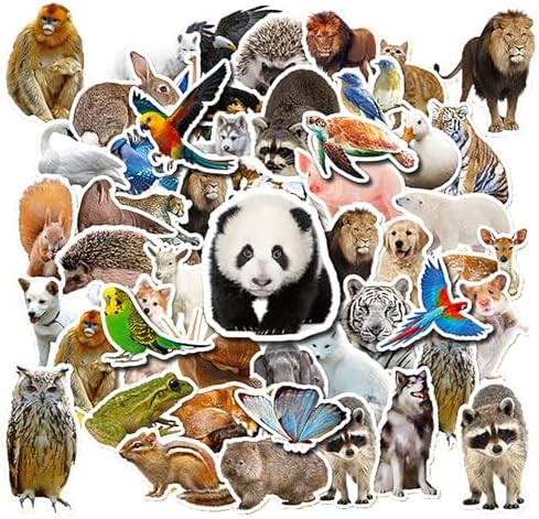 50 Pcs Animal Stickers for Kids - Cute Waterproof Wildlife Assorted Zoo ...