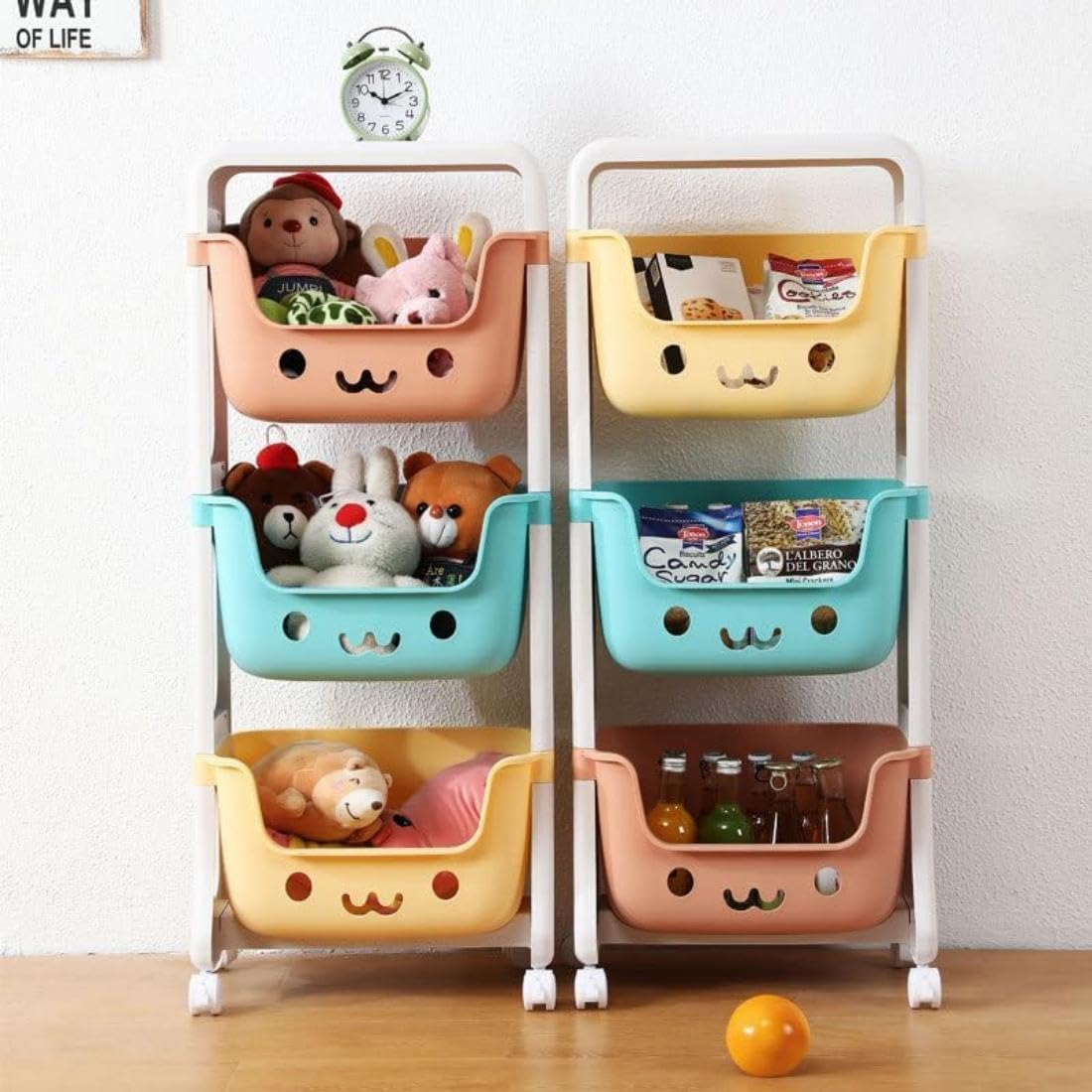 Amazon.com: HOLMZCED 3 Tiers Stackable Rolling Storage Cart, Storage ...