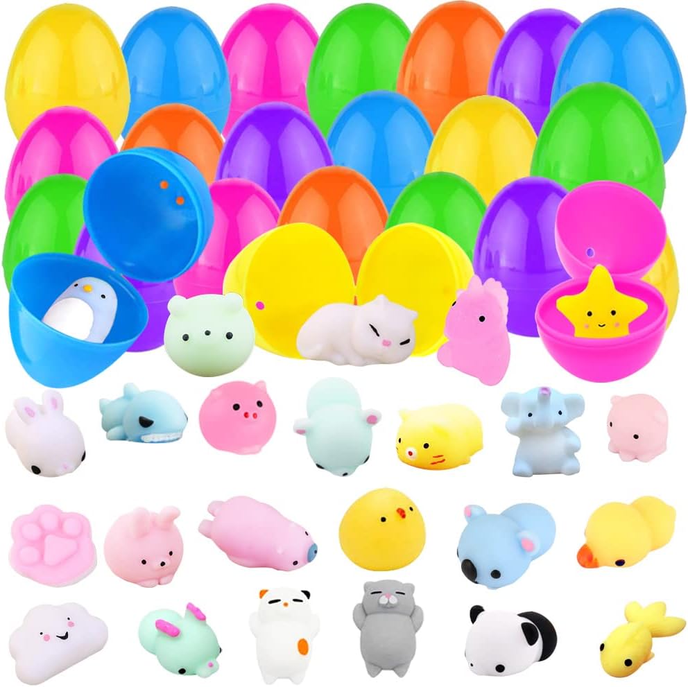 24 Packs Prefilled Easter Eggs with Mochi Squishy, Kawaii Stress ...