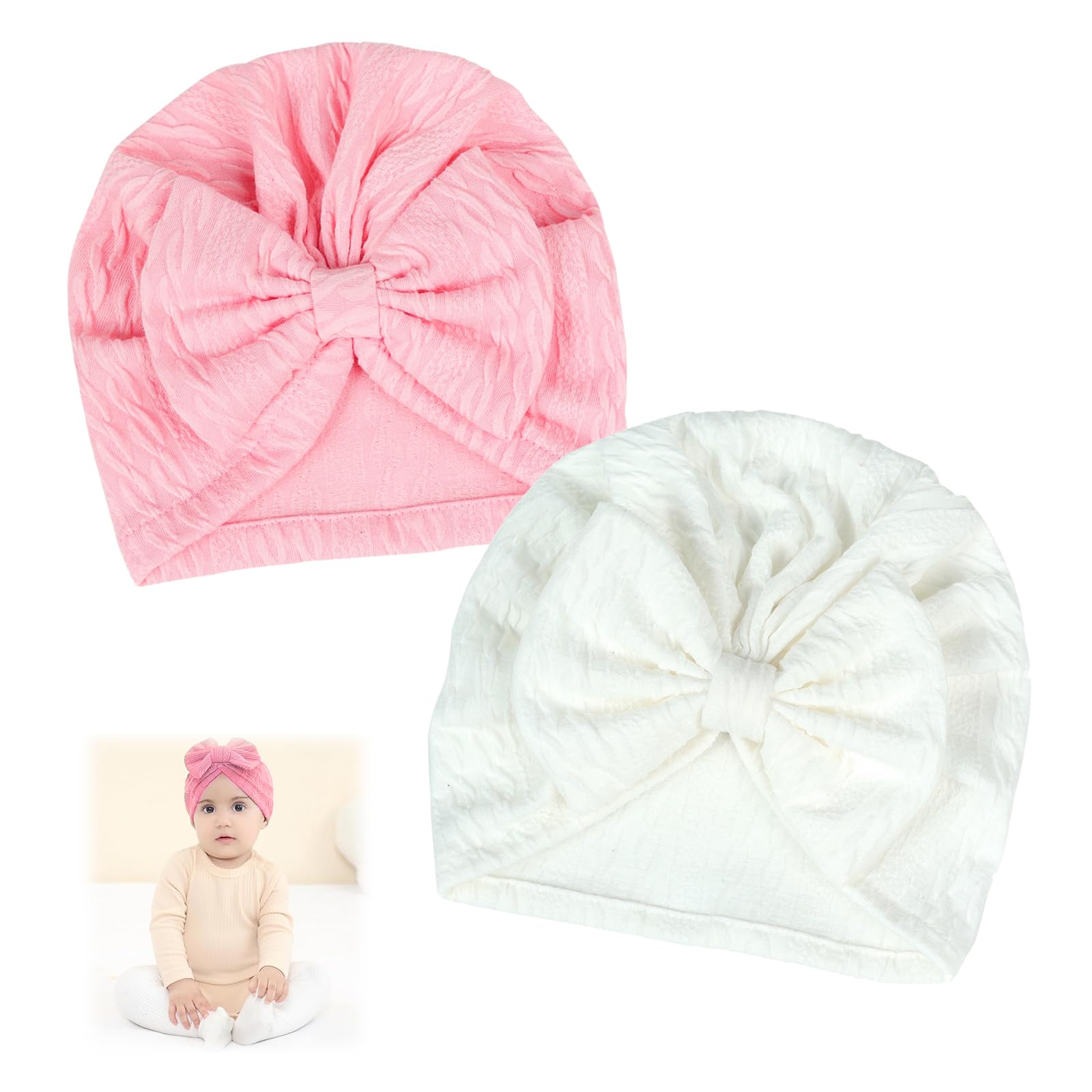 2PCS Newborn Hats, Baby Hat, Baby Hats Newborn, Baby Turban, Baby ...