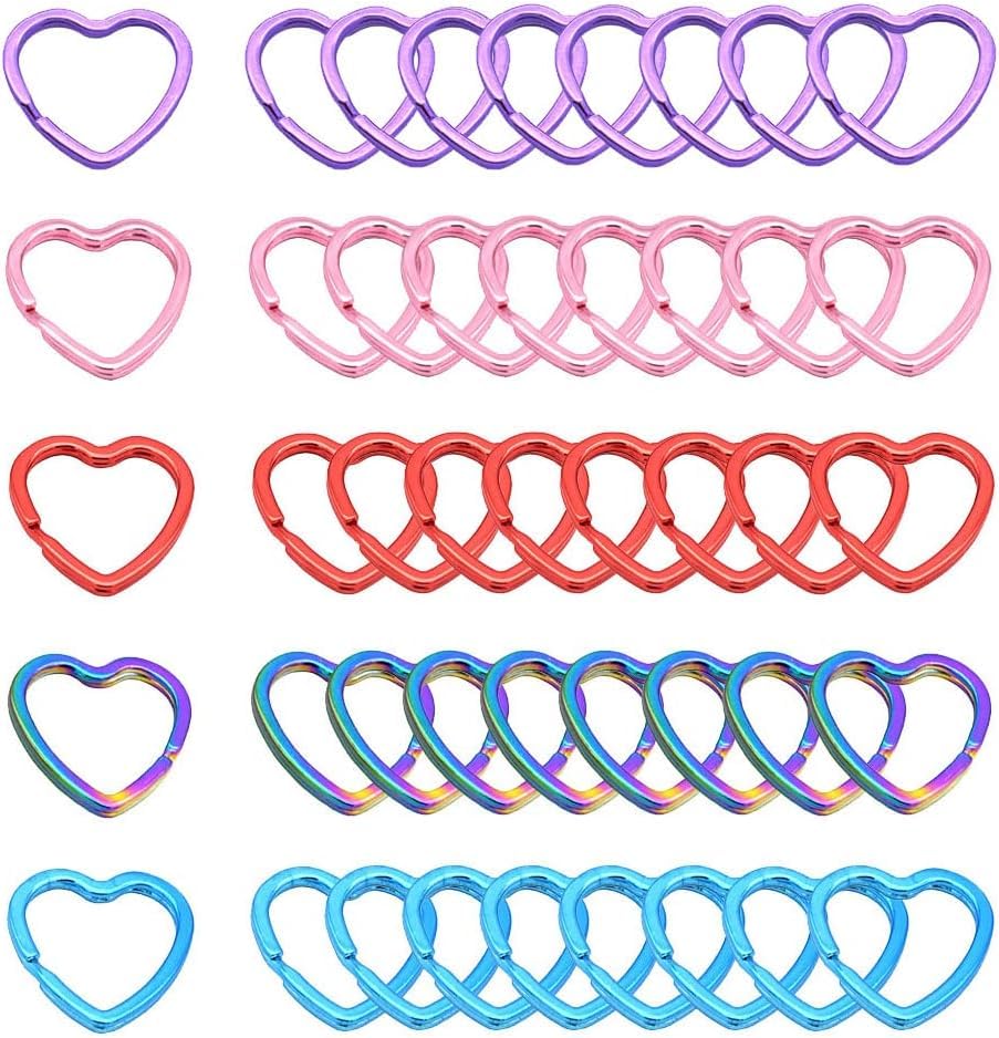 Amazon.com: Heart Shape Key Ring Colorful Split Ring - Pink Jump Ring ...
