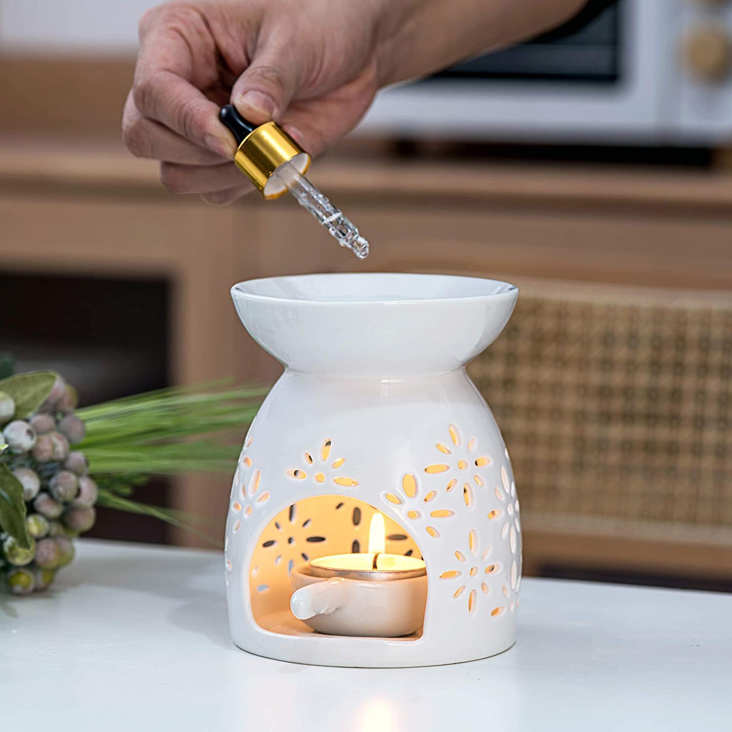Essential Oil Burners Set of 2, LOVECASA Ceramic Wax Melt Burners ...