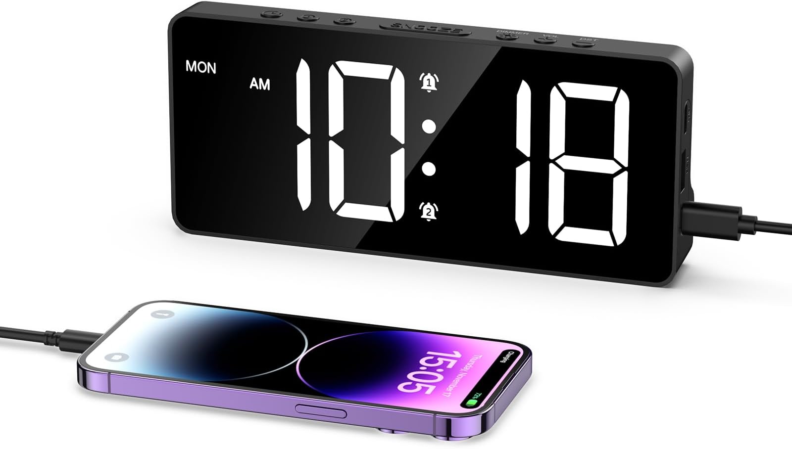 Amazon.com: ORIA Digital Alarm Clock for Bedroom, LED Alarm Clock with ...