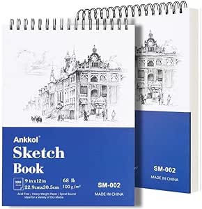 Amazon.com: 9" x 12" Sketch Book Set, Drawing Paper Pad (68lb/100gsm), 2-Pack Top Spiral Bound ...