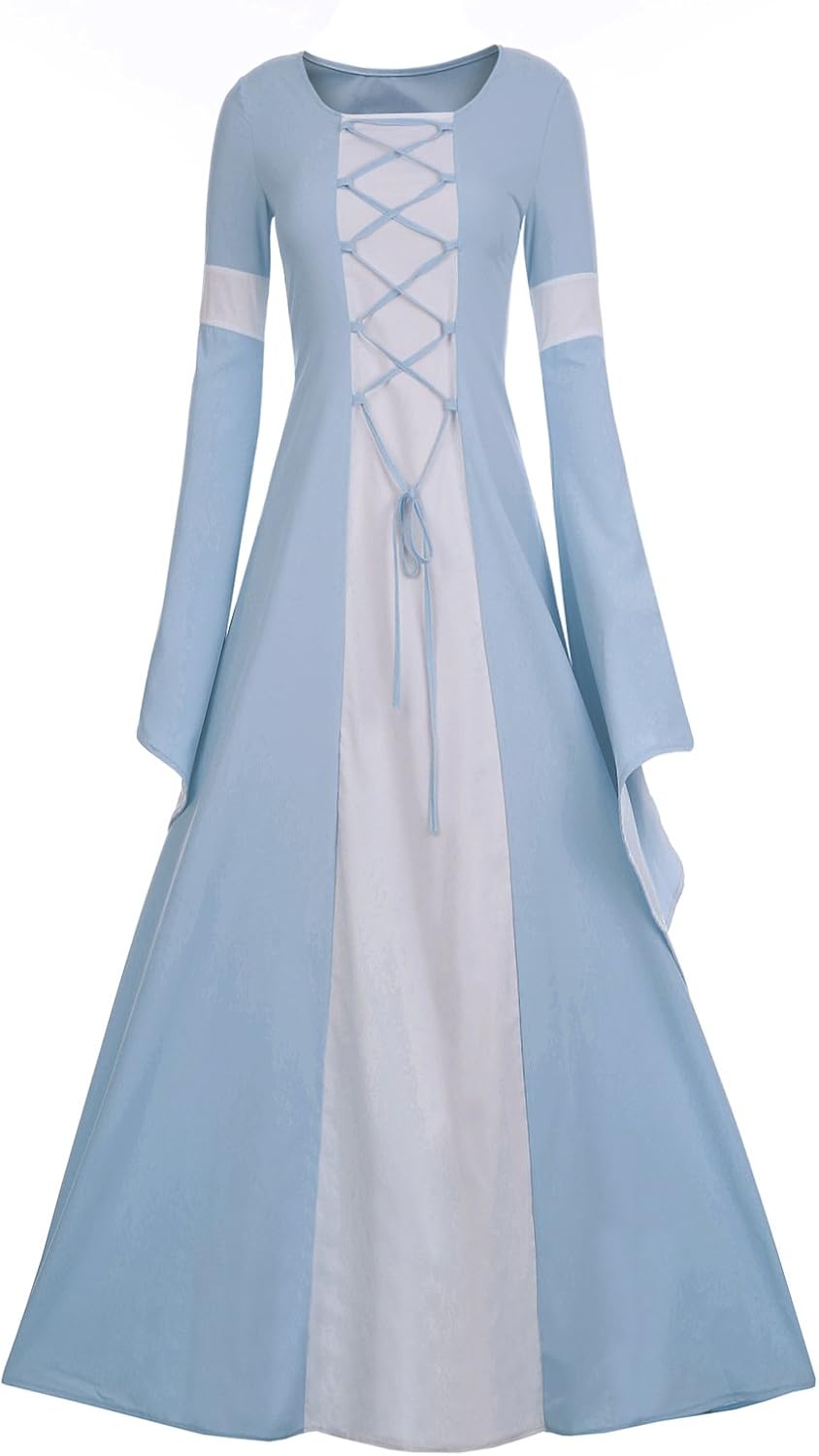 Amazon.com: Aloe.W Women Medieval Dress Renaissance Lace Up Vintage ...