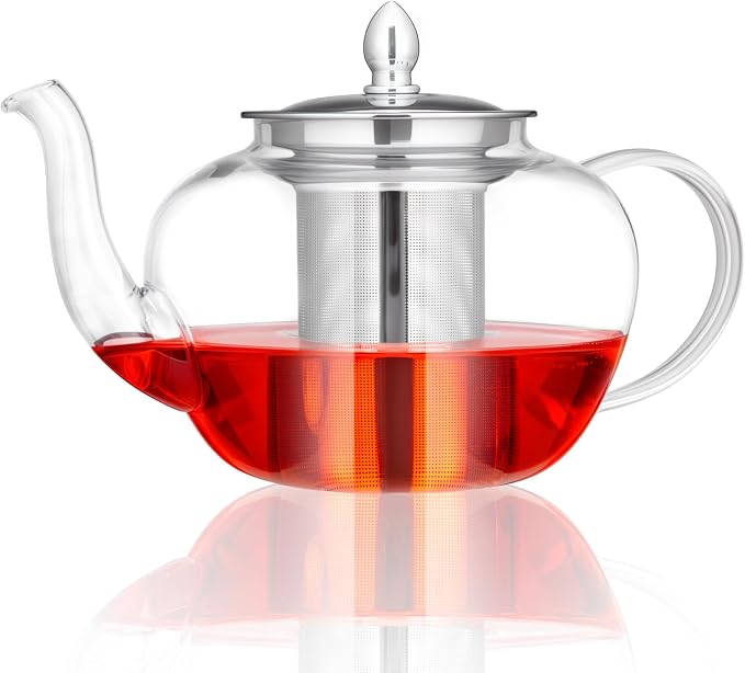Spring Chef Transparent Round Glass Tea Pot 1000ML/35.19OZ, Durable ...
