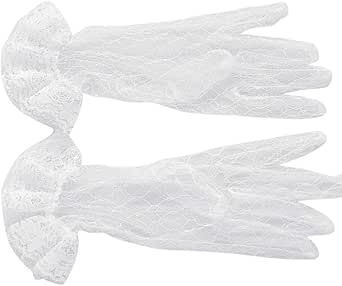 Amazon | [Milue] ホワイトブライダルウェディングショートグローブ完全透明菱形ガーゼフリルレーストリム手首の長さのパーティーミトンホワイトウェディンググローブ女性 | 手袋 通販