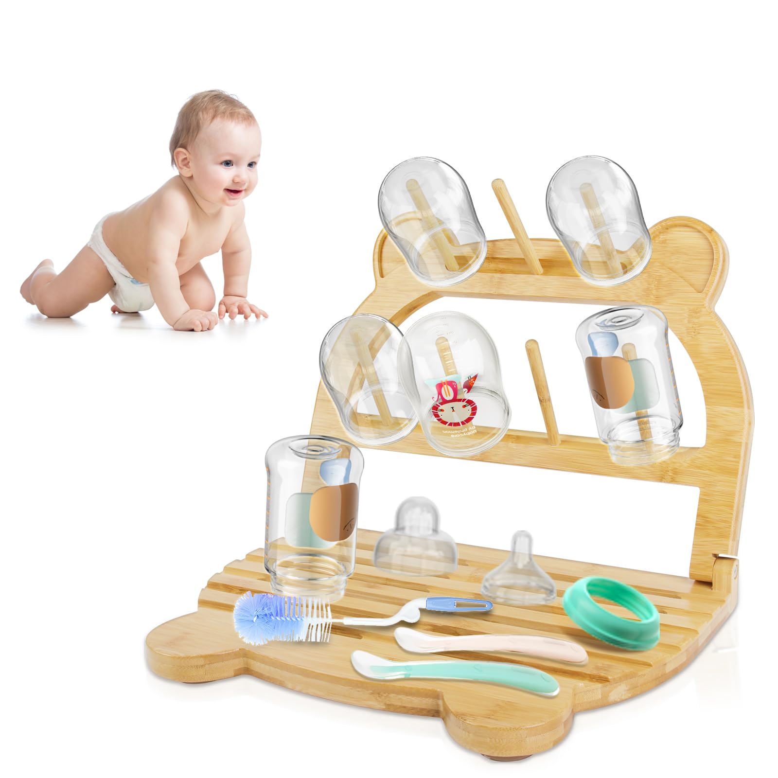 Snapklik.com : Baby Bottle Drying Rack, Foldable High Capacity Bamboo ...