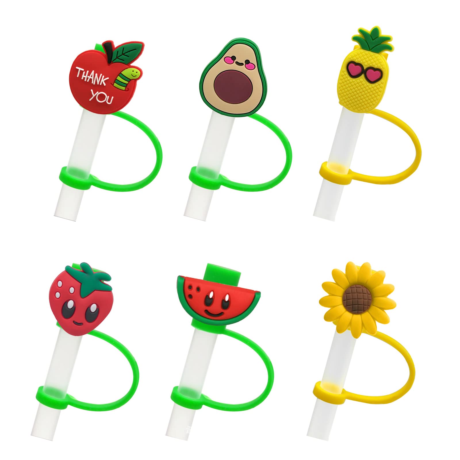 Amazon.com: 6Pcs Silicone Straw Cover, Reusable Silicone Straw Toppers ...