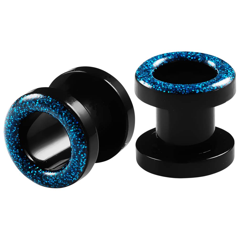 Buy 2pc 2g - 6mm Gauge Acrylic Flesh Tunnels Blue Glitter Ring Lobe ...