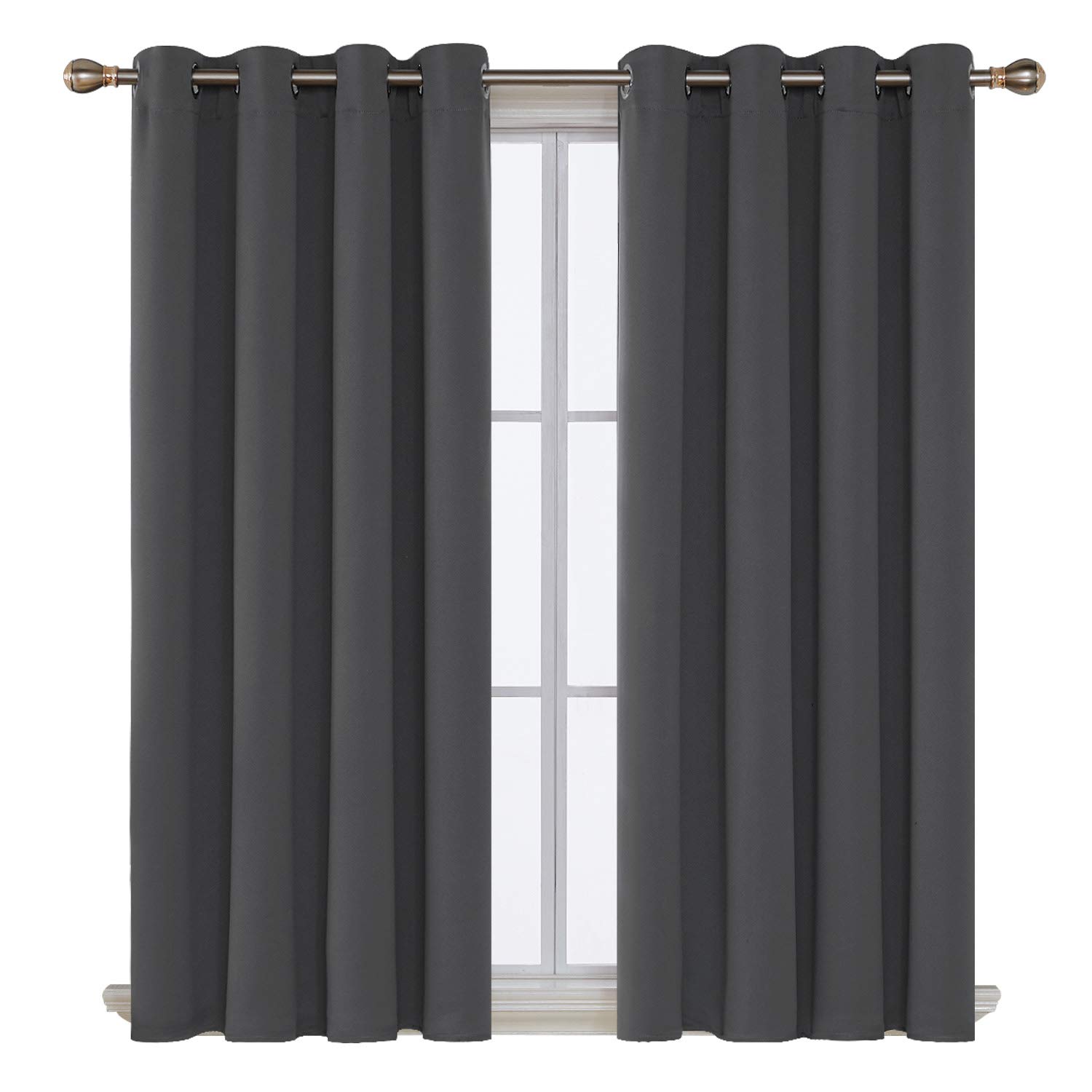 Deconovo Dark Grey Blackout Curtains 2 Panels, Living Room Darkening ...