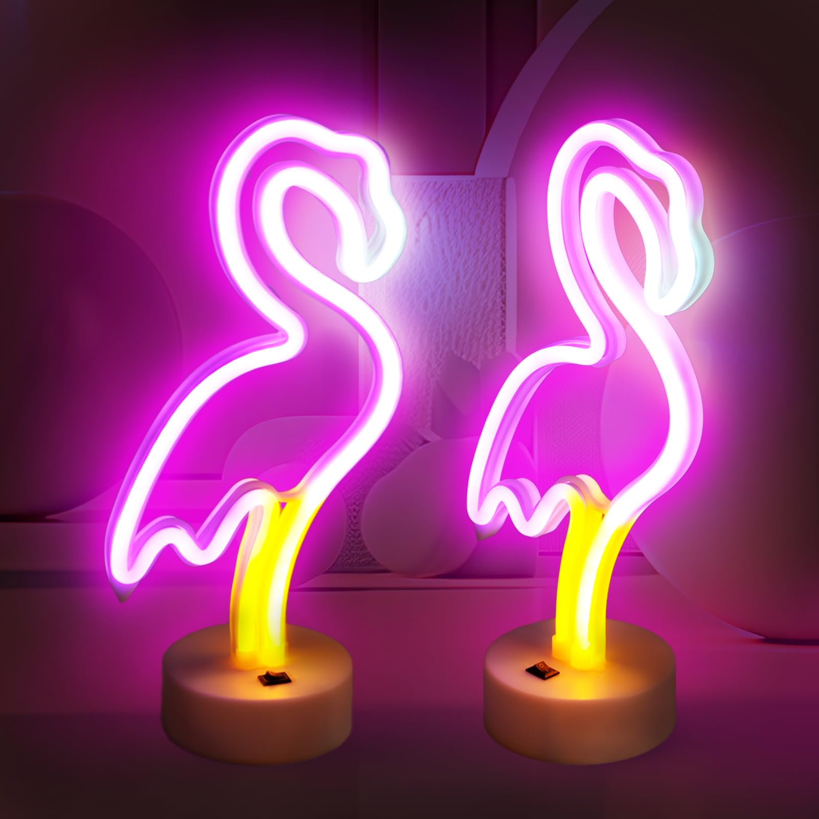 BRIGHTDECK 2 Pack Flamingo Neon Signs, LED Pink Flamingo Neon Sign ...