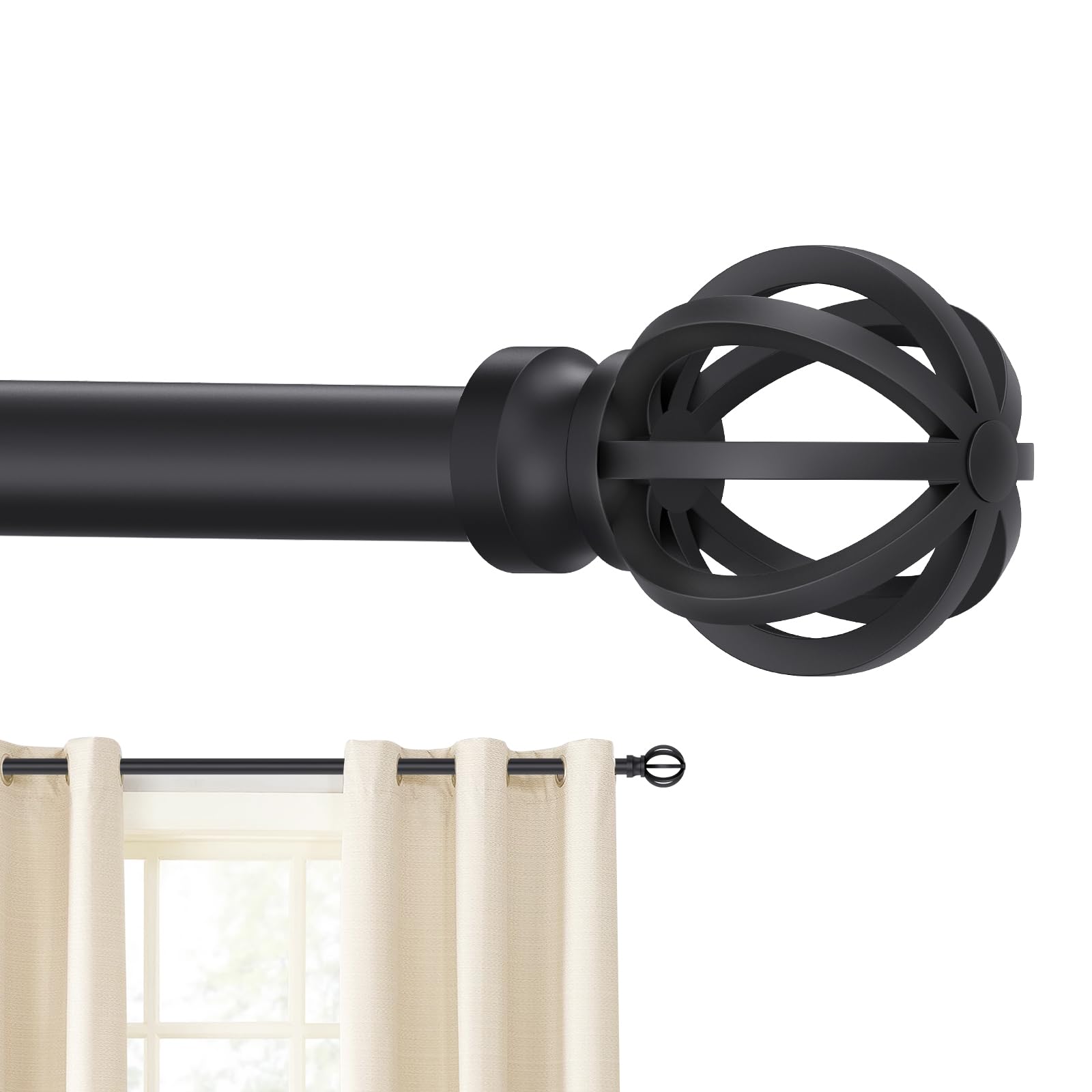 Curtain Rod for Windows 48 to 84,5/8 Inch Black Heavy Duty Metal ...