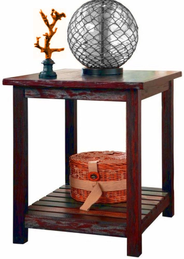 Amazon.com: Rustic Square End Table with Shelf Storage Wooden Brown ...