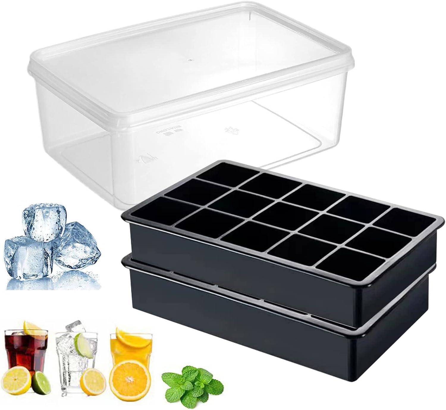 Amazon.com: Silicone Ice Cube Trays Set of 2, Easy Release 15 Square ...