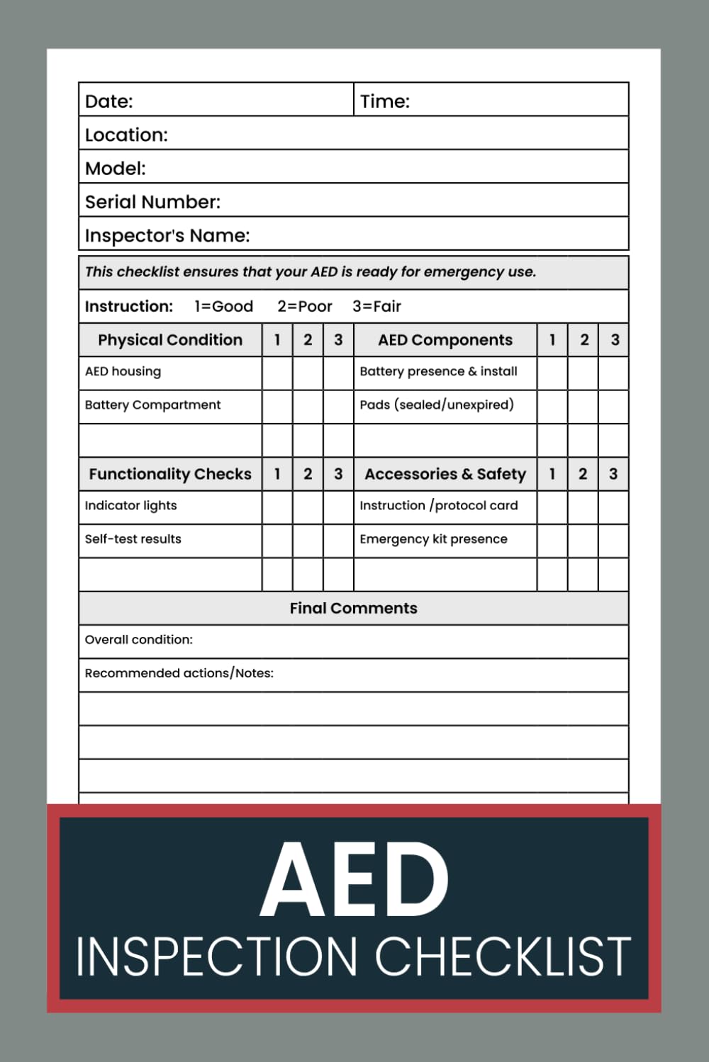 Buy AED Inspection Checklist: Automated External Defibrillator ...