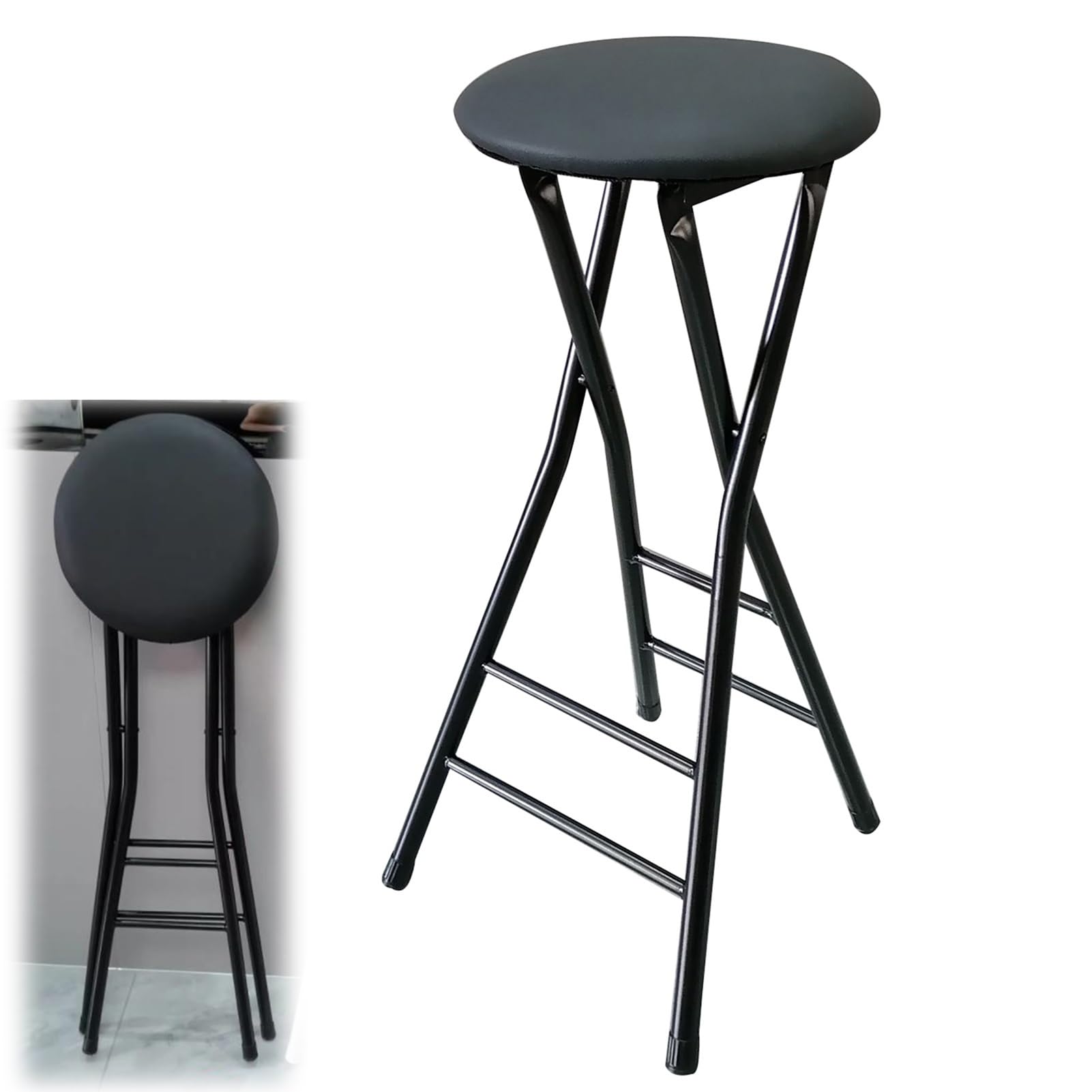Amazon.com: 32inch Folding Stool Chair with Round Padded Seat, Tall Bar ...