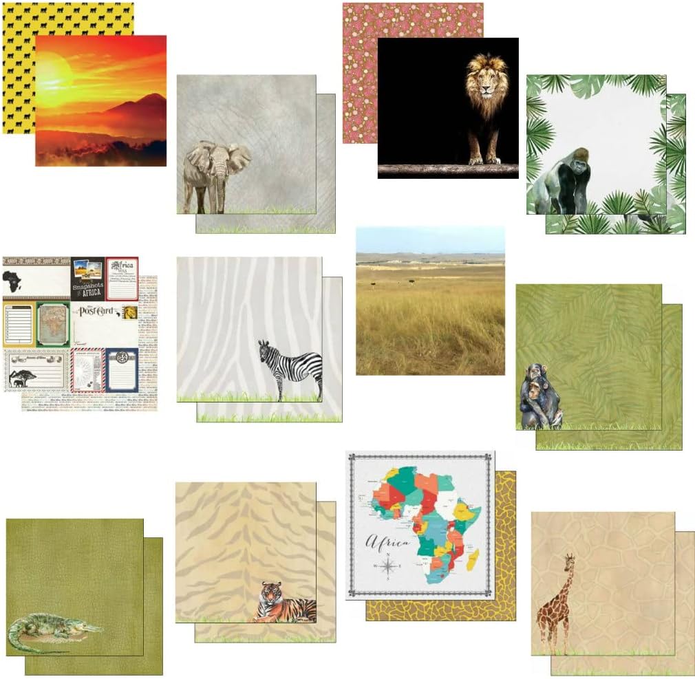 Amazon.com: Themed Scrapbook Papers Custom Bundle Set - 12 African ...
