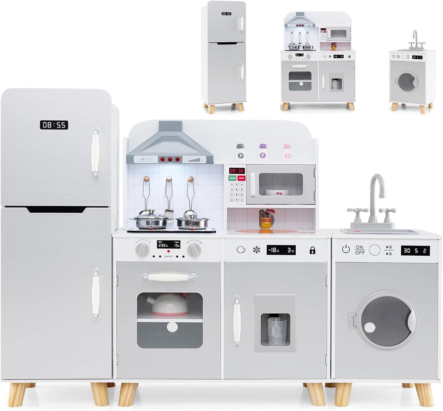 Amazon.com: HONEY JOY Kids Kitchen Playset, 3-Piece Modular Wooden ...