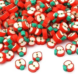 Amazon.com: 50 Pcs Polymer Clay Apple Beads, 1.6mm Red Apple Handmade ...