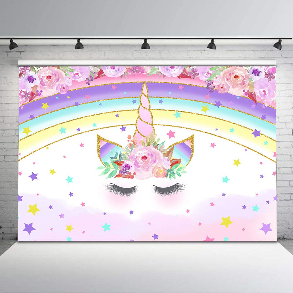 Buy Avezano Unicorn Birthday Backdrop Pink Floral Rainbow Unicorn ...