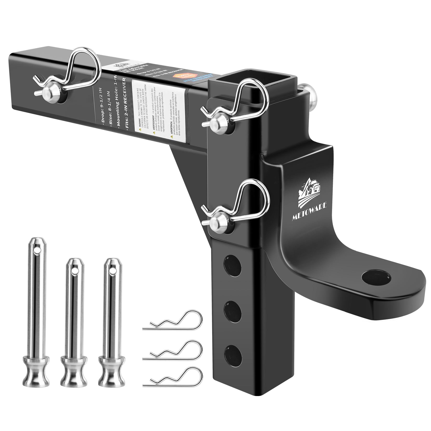 Amazon.com: METOWARE Adjustable Trailer Hitch Ball Mount, 9-1/2" Drop ...