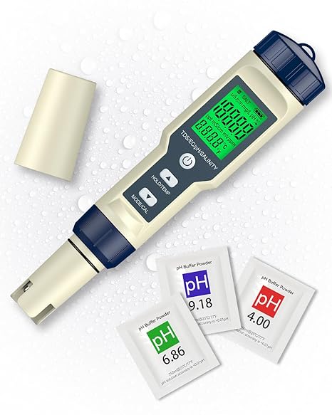 Pawfly Pool Salt Tester & pH Meter, 5 in 1 pH Salinity TDS EC ...