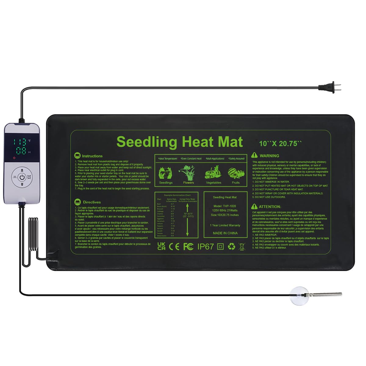 Amazon.com : Seedling Heat Mat 10X20.75`` with Thermostat Temperature ...