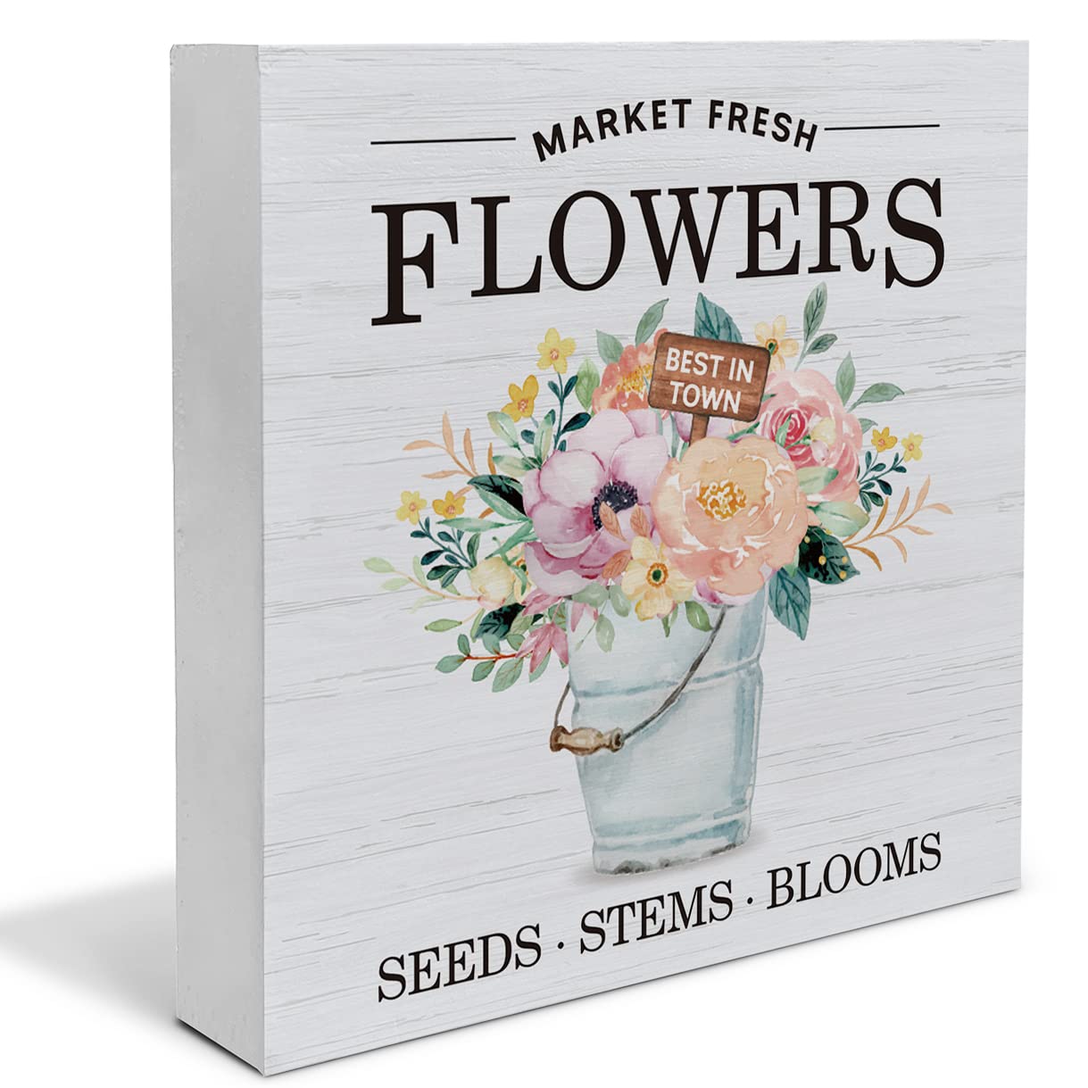 Amazon.com : Farmhouse Spring Summer Flower Wood Box Sign Decor Desk ...