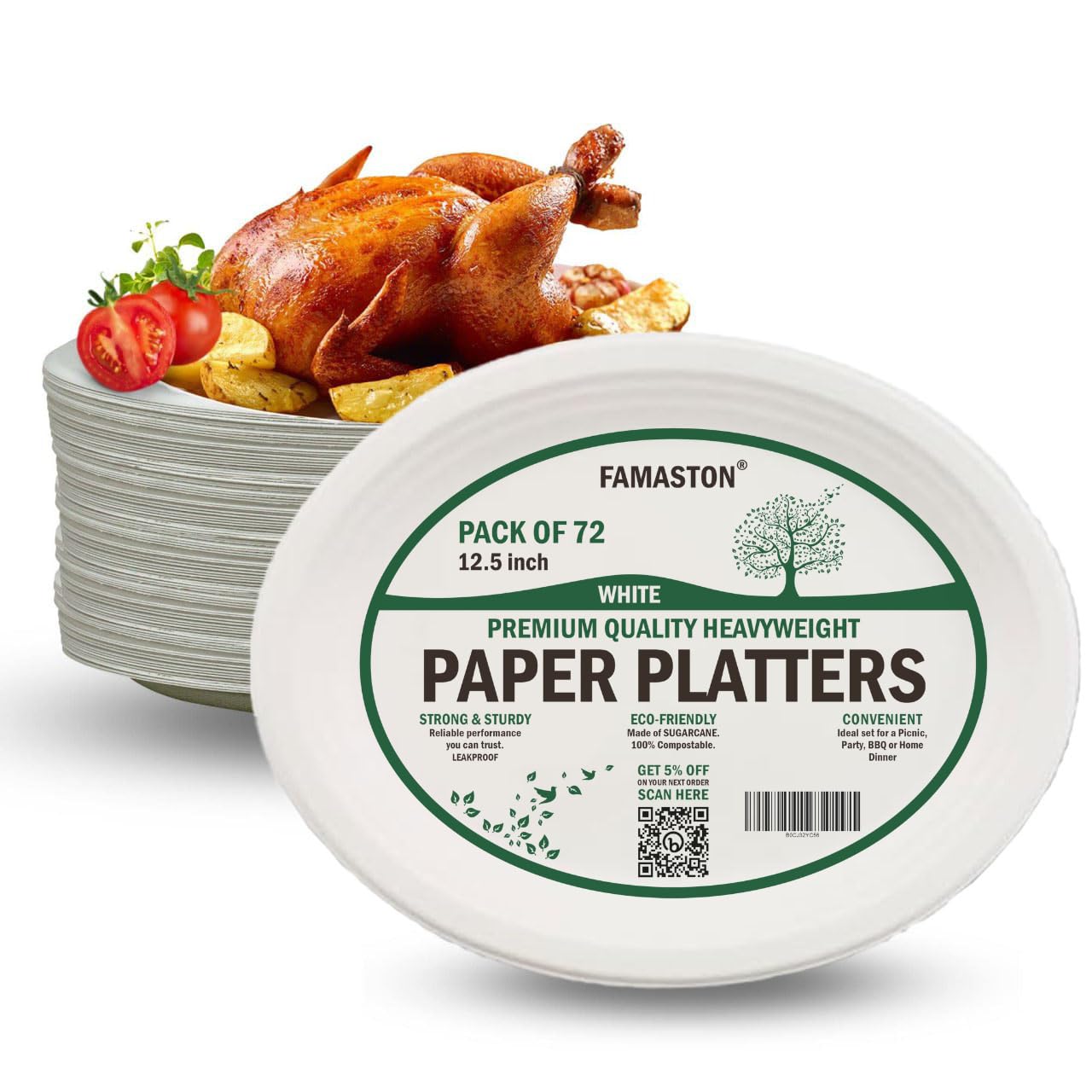 Snapklik.com : FAMASTON 72 Pack Oval Paper Plates 12 Inch 100% ...