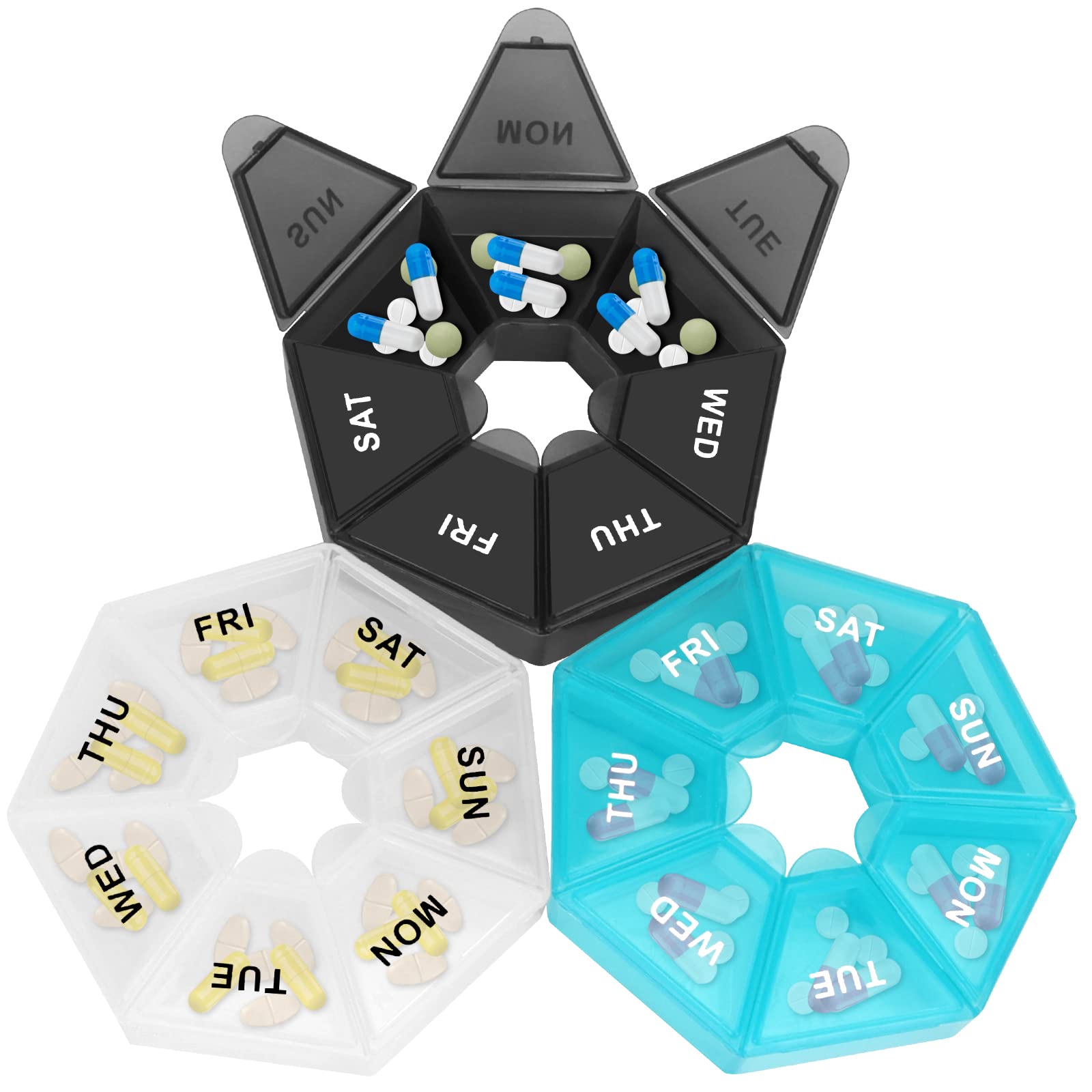 Travel Pill Box Organiser Weekly, 3 Pack Small Medicine Storage Box, 7 ...