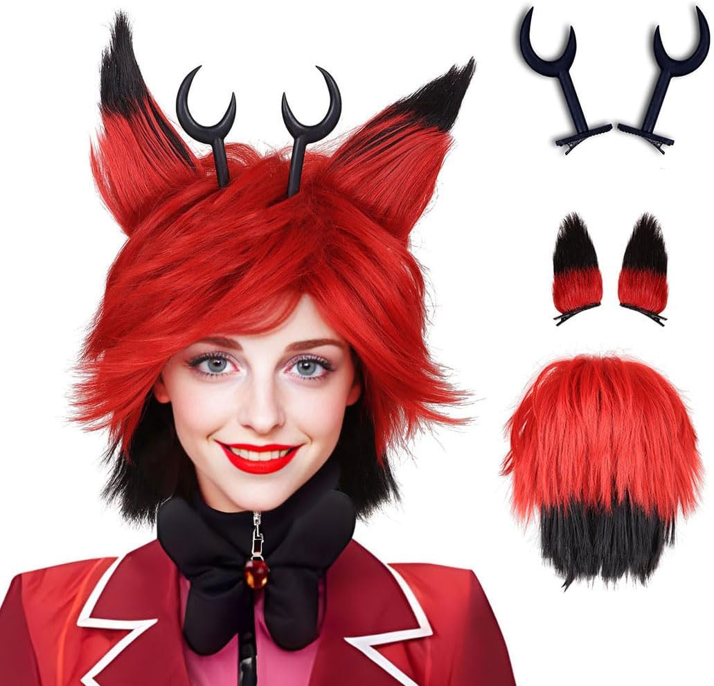 Amazon.com: Miss U Hair Men Short Red Brown Wig with Detachable Ears ...