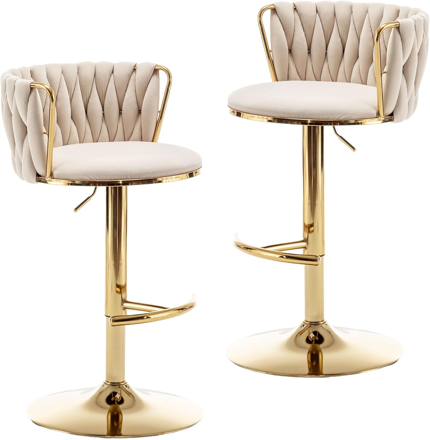 Amazon.com: Cinxzar Gold Velvet Bar Stools Set of 2, Swivel Counter ...