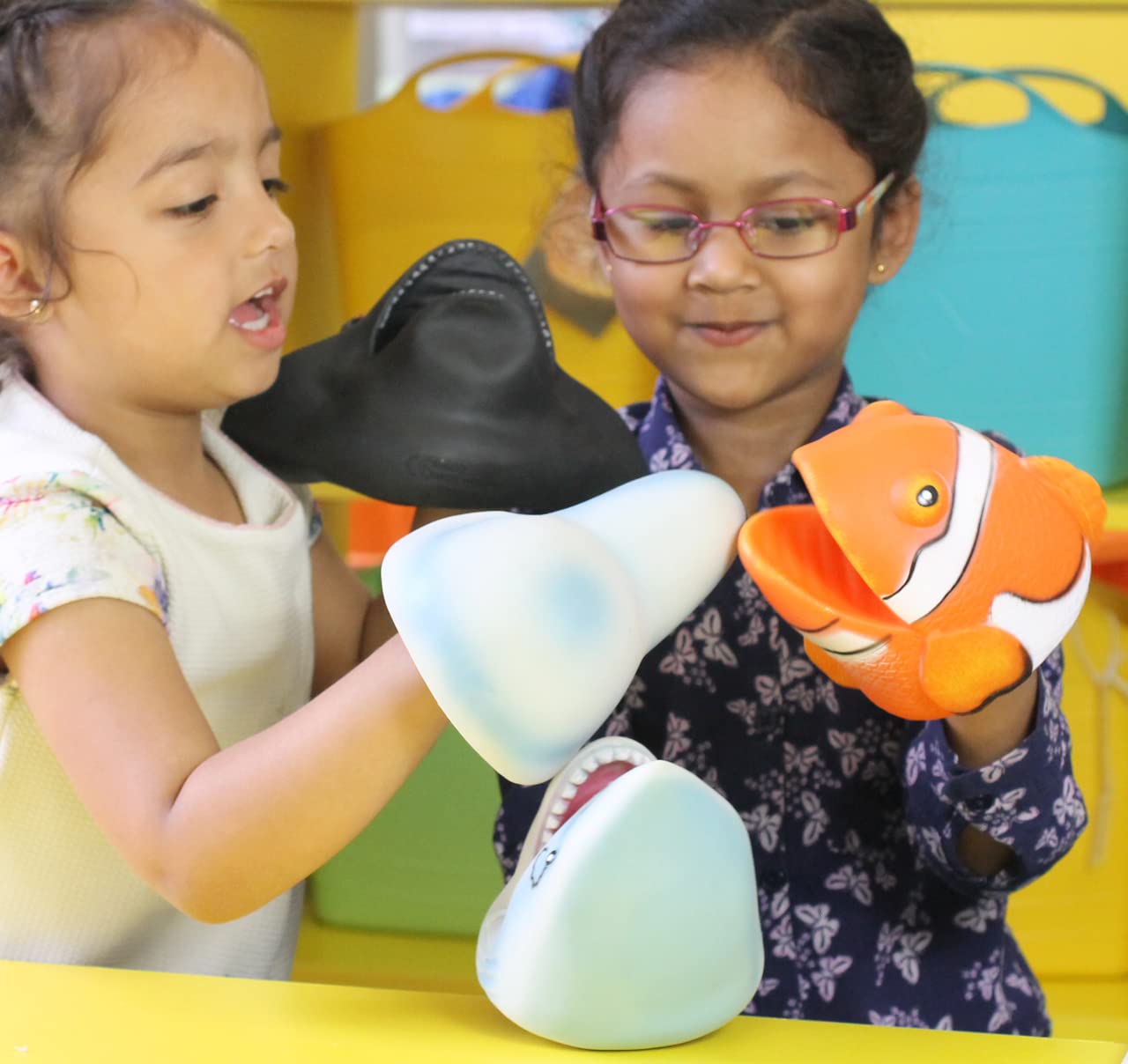 Talking Turtle 4PC Sea Animal Hand Puppets – Shark, Dolphin, Clown Fish ...