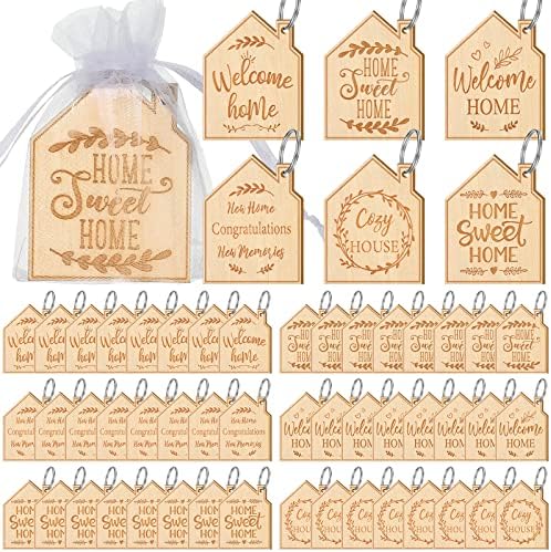 Amazon.com: Yinkin 48 Pcs Welcome Home Keychain Bulk Wooden House ...