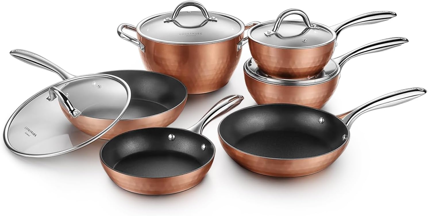 Amazon.com: AMERICOOK 10 Piece Diamond-Infused Copper Pans and Pots Set ...