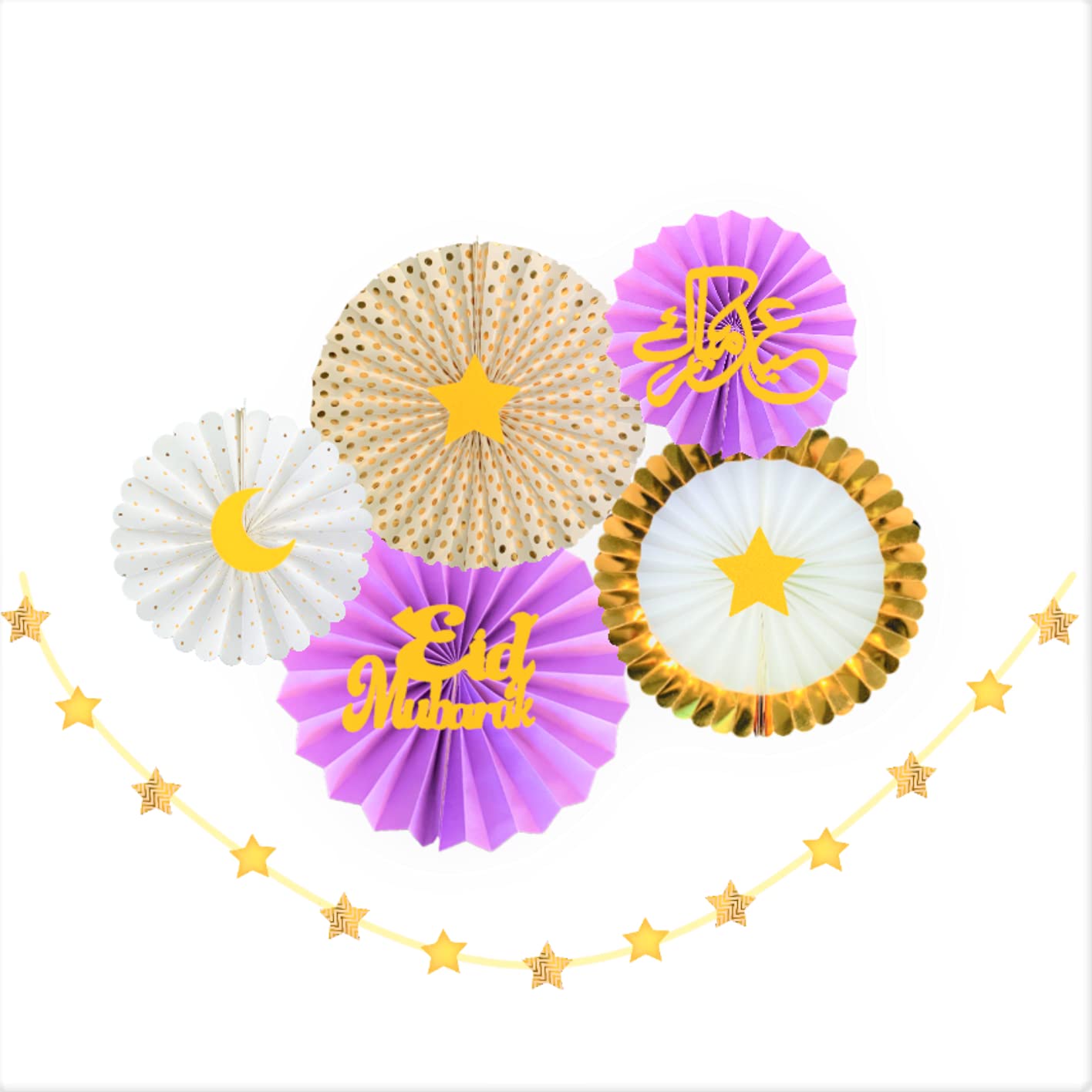 Eid Mubarak Party Decoration Pack Paper Fans With Colored Cutouts ...